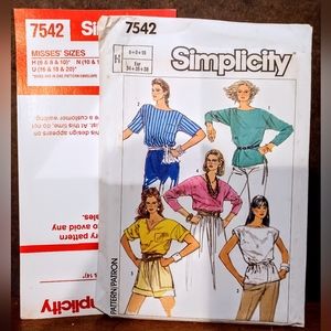 Simplicity | Tops | Vintage Simplicity 7542 Sewing Pattern Uncut | Poshmark